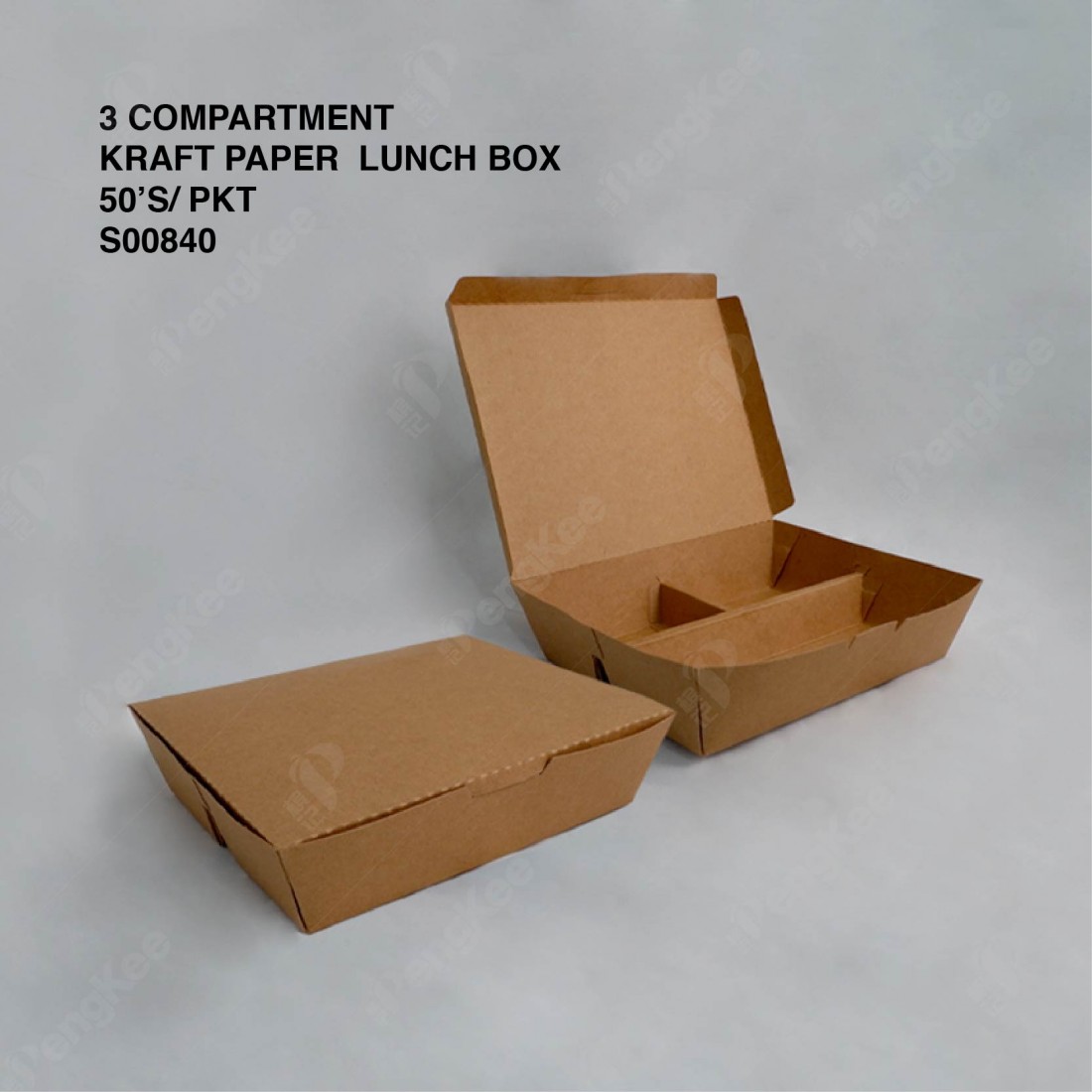3 COMPARTMENT KRAFT PAPER LUNCH BOX